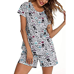 ENJOYNIGHT Women's Cute Sleepwear Print Tee and Shorts Pajama Set (Large, Grey Dog)