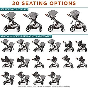 Contours Legacy Convertible Stroller, Single-to-Double Design, Reversible Seats, UPF 50 Sun Canopy, Height Adjustable Handle, 5-Point Safety Harness, Plenty of Storage - Washed Teal
