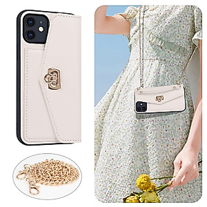 LUVI Compatible with iPhone 13 Case with Card Holder Wallet for Women with Crossbody Neck Strap Lanyard Purse Handbag Shoulder Strap PU Leather Luxury Fashion 3D Crocodile Snake Skin Case White