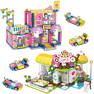 Friends Hair Salon Coffee House Building Kit, Hairdressing Café Shop Building Set with Storage Box, Creative Roleplay Building Blocks Toy Birthday Gifts for Kids Girls Aged 6-12 (1059 Pieces)