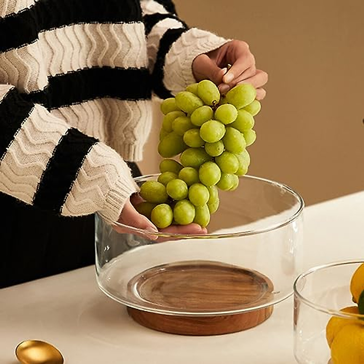 ABOOFAN 1 Set Glass Salad Bowls Mixing Bowls Food Serving Bowls Fruit Bowl with Spoon and Fork Serving Dish Trifle Bowl for Kitchen Prep Pasta Popcorn Snack