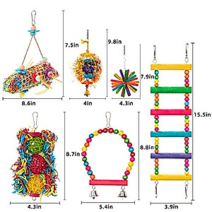 AFUOWER 6 PCS Bird Shredding Toys for Parakeet Chewing Toy, Bird Cage Swing Toys, Climbing Ladder Hanging Cage Foraging Shredder Bird Toy for Small Bird Cockatiel, Mynah, Love Birds, Finches