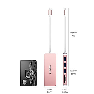 LENTION USB C Hub with 3 USB 3.0 & SD/Micro SD Card Reader Compatible 2022-2016 MacBook Pro, New Mac Air/iPad Pro/Surface, More, Stable Driver Certified Type C Adapter (CB-C15, Rose Gold)