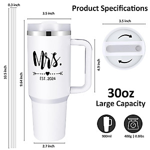 Mr & Mrs Tumblers, Mr and Mrs EST 2024 Stainless Steel Insulated Tumbler Set with Straw & Handle, 30 oz Travel Mug Tumbler for Couples Engagement Wedding Gifts, Cups for Bridal Shower Anniversary