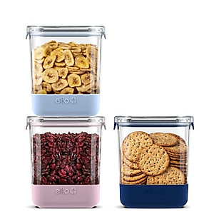 Ello Airtight Food Storage Plastic Canisters with Non-Slip Base Locking Lids and Labels for Kitchen and Pantry Organization Perfect for Sugar, Cerea, Pasta, Dry Food| Set of 3| 6.6 Cup | Cupcake