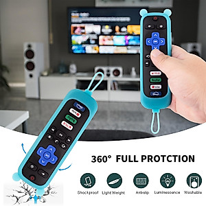 2 Pack Cute Roku Remote Cover - Silicone Protective Case for Roku TV TCL - Anti Slip Remote Sleeve Glow in The Dark (Glow Green + Glow Blue)