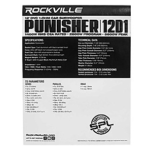 Rockville Punisher 12D1 12" 5600w Peak Car Audio Competition Subwoofer Dual 1-Ohm Sub 1400w RMS CEA Rated