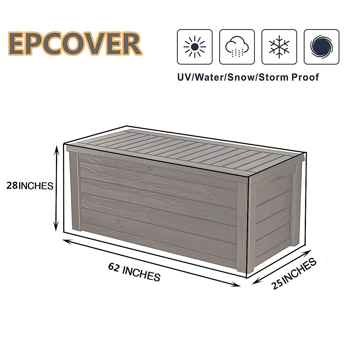 Patio Deck Box Cover to Protect Large Deck Boxes,Deck Storage Box Cover Protects from Outdoor Rain Wind and Snow(Gray, 62 in)