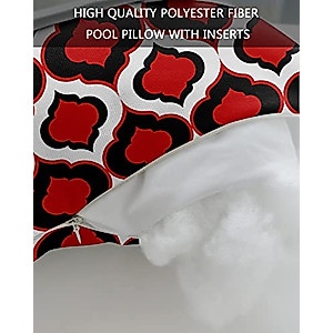 Recliner Head Pillow Ledge Loungers Chair Pillows with Insert Red and Black Moroccan Pattern Geometric Lumbar Pillow with Adjustable Strap Outdoor Waterproof Patio Pillows for Beach Pool, 2 PCS