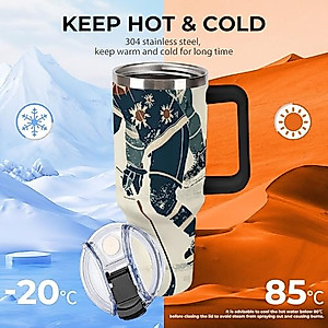 LLUTSNTH 40 Oz Vacuum Tumbler with Black Handle Leakproof Insulated Tumbler Ice Hockey Pattern Stainless Steel Travel Mug with Lid And Straw Coffee Cup Cute Water Bottles Cup Holder Friendly