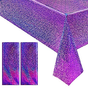 2 pcs Pink&Purple Holographic Party Tablecloths 40" x 108" Laser Sparkly Table Cloths Iridescence Foil Glitter Table Cover for Mermaid Unicorn Wedding Anniversary Baby Shower Birthday Party Supplies