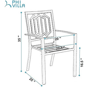 PHI VILLA Outdoor Dining Chairs Metal Patio Bistro Stackable Chairs Set of 2, Black
