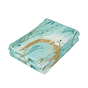 KEEPREAL Turquoise Marble Texture Print Soft Hand Towels for Bath Decorative Guest Towels Fingertip Towels for Bathroom Spa Gym (14.4 x 28.3 inch, 2-Piece)