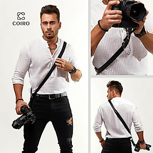 Leather Camera Strap for One Camera - Professional Single Leather Harness Shoulder Strap Quick Release Gear DSLR/SLR