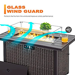 Nuu Garden 27.6'' x 11.7'' x 6.5" Rectangular Fire Pit Wind Guard, Transparent Tempered Glass, Polished Aluminum Brackets, 3M Anti-Slip Pads, Fit for Best Choice 52-inch Fire Table WG01
