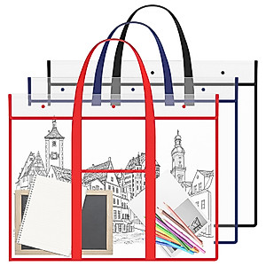 3 Pcs Large Poster Storage Bag 31.5'' x 25.5'' Bulletin Board Holder Art Portfolio Case PVC Art Portfolio Container Bulletin Board Storage Box with Pocket for Teachers Artist Classroom Organization