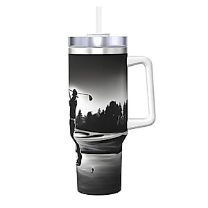 HULIBIN Black and White Golfs Print Double Deck Stainless Steel Travel Coffee Cup With Lid 40 Oz Ice Bully Cup