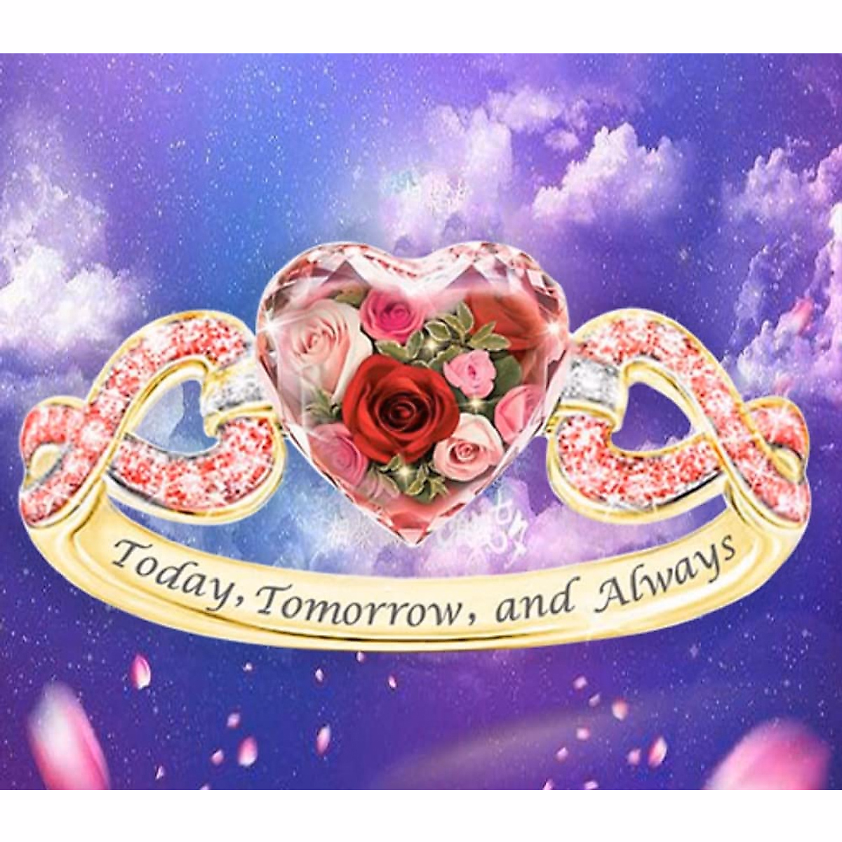 Awmnjtmgpw 18K Rose Gold Pink Gem Diamond Set Cubic Zircon Diamond Ring Rose Heart-Shaped Wreath Engagement Ring Valentine's Day Gift Women's Precious Jewelry Size 6-10 (Size 9)