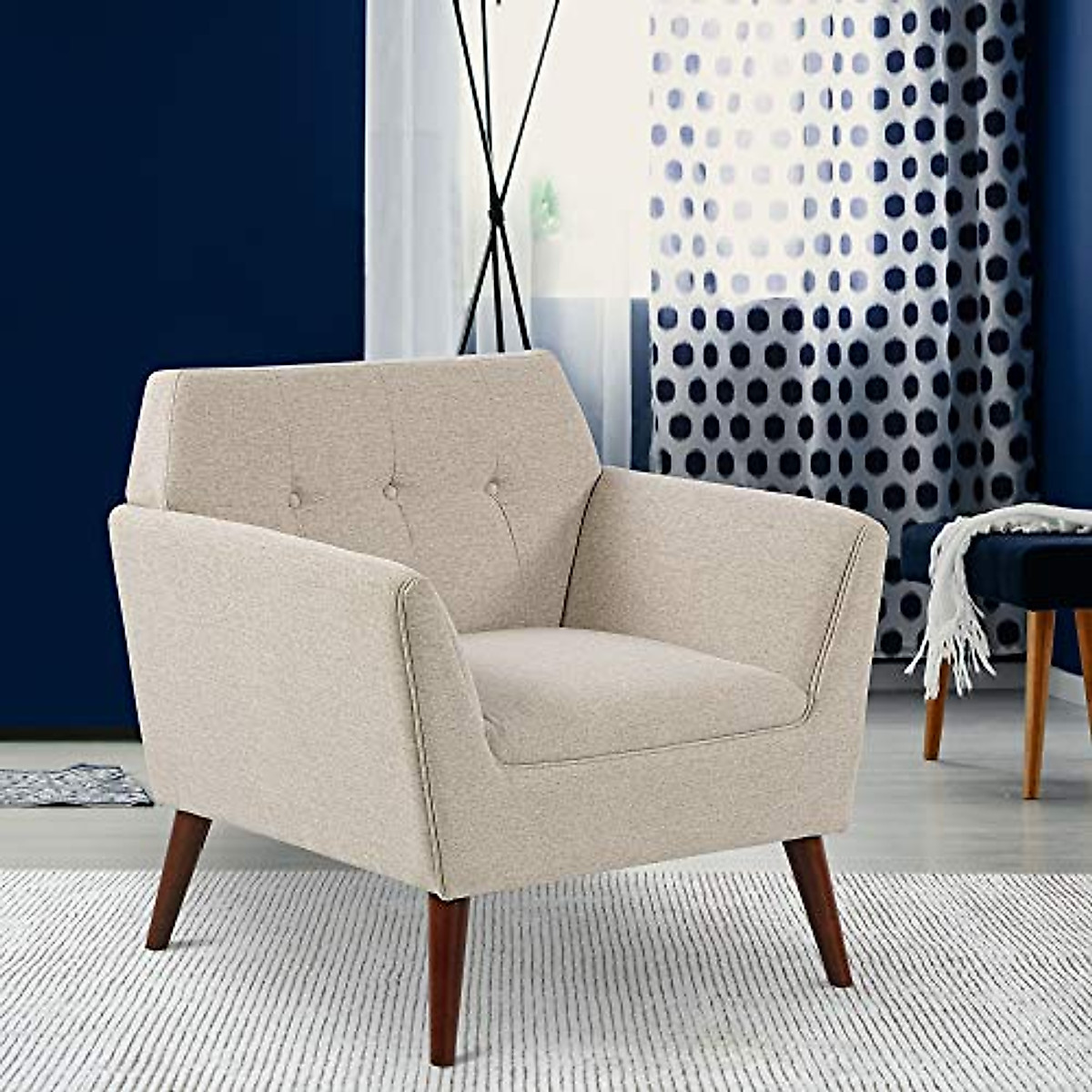 HOMCOM Traditional Living Room Chair, Armchair with Button Tufted Polygonal Straight Back, Single Sofa with Thick Padding, Light Grey