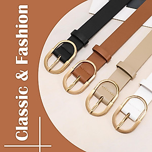VONMELLI 2 Pack Women's Belts for Jeans Pants Fashion Gold Buckle Ladies Dress Belt Black Brown M