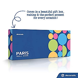 Decorada Paris Decor for Bedroom (4 Towel/Coat Hooks) Paris Bathroom Decor - Paris Wall Decor Made from Wood 3.5 x 16.9 & Wall Mounting Screws