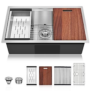 Tysun 27 Inch Undermount Kitchen Sink - 16 Gauge Drop In Kitchen Sink - Stainless Steel Single Bowl Kitchen Sink - Workstation Sink with Accessories
