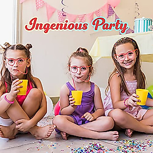 MOTZU 4 Pieces Silly Straws, Novelty Flexible Soft Drink Eyeglasses, Fun Party Drinking Straw Eye Glasses, Crazy Funky Drinking Tube For Party Supplies, Children Kids Birthday (Random Color)