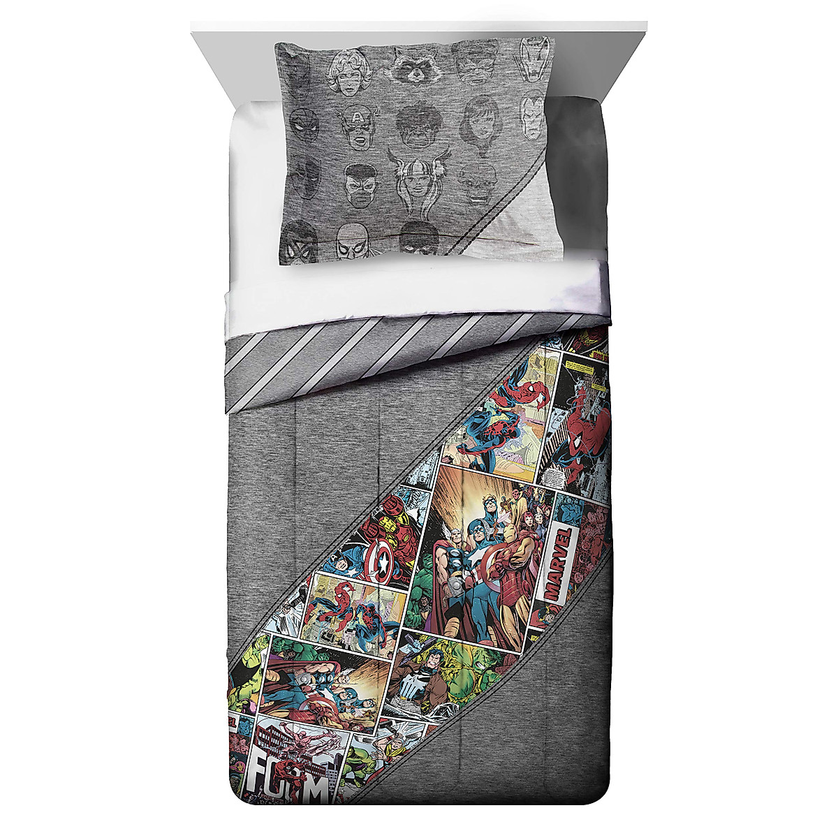 Jay Franco Marvel Comics 80th Anniversary Twin Comforter & Sham Set - Super Soft Kids Reversible Bedding - Fade Resistant Microfiber (Official Marvel Product)