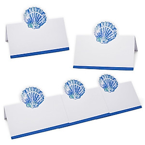 Gift Boutique 100 Pack Sea Shell Place Cards Beach Wedding Seating Name Table Setting Folded Tent Cards for Sea Shells Ocean Pool Baby Shower Dinner Spring Weddings Tables Party Decor 2 x 3.5 Inches