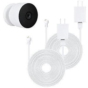 wochel 2Pack Power Cable Compatible with Google Nest Cam Outdoor (Battery), 30Ft/9.1m Weatherproof Outdoor Power Cord Continuously Charging Your Nest Camera (White)