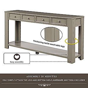 P PURLOVE Console Table for Entryway Hallway Easy Assembly 64" Long Sofa Table with Drawers and Bottom Shelf (64", Antique Grey)