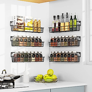 Mystozer Spice Rack Organizer Wall Mount, Hanging Spice Pantry Storage Shelf Organization, Set of 6 Space Saver Seasoning Racks for Kitchen Cabinet, Door or Pantry, Black