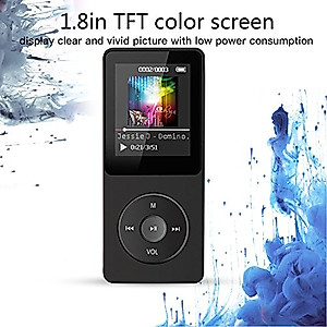 AGPTEK A02S 16GB MP3 Player with FM Radio, Voice Recorder, 70 Hours Playback and Expandable Up to 128GB, Black