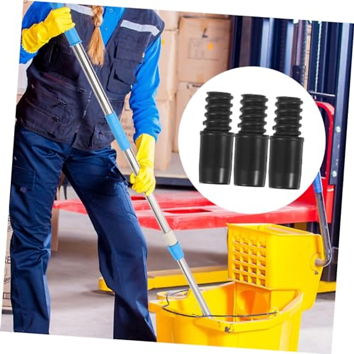 Yardenfun 12 Pcs Mop Head Pole Adapter for Broom Tips for Handle Extension Pole Adapter Tip for Telescopic Pole Connector Handle Tips for Broom Poles Threaded Tip Repair Kit Plastic Black