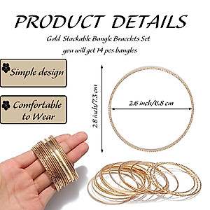 Sakytal Boho Gold Bangle Bracelet Set Indian Multi Layered Bangles Bracelets Stackable Textured Bracelet for Women (Set A)