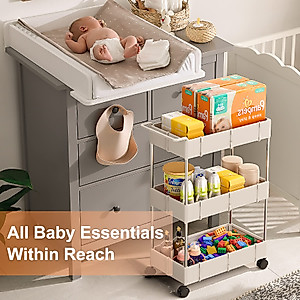 Volnamal Baby Diaper Caddy, Plastic Movable Cart for Newborn Nursery Essentials Diaper Storage Caddy