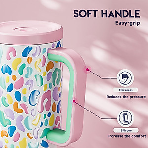 Meoky 24 oz Tumbler with Handle and Straw, 100% Leak-proof Tumbler with Lid and Straw, Insulated Stainless Steel Travel Coffee Mug, Keeps Cold for 24 Hours (Leopard)