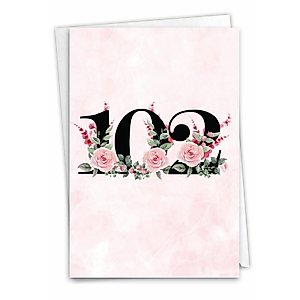 NobleWorks - 102th Milestone Birthday Greeting Card with 5 x 7 Inch Envelope (1 Card) Floral Age 102 C8268MBG