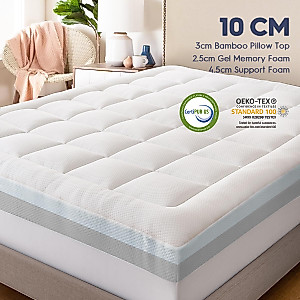 ELEMUSE 3 Inch Dual Layer Mattress Topper Queen, 2 Inch Air Circulation Egg Crate Memory Foam Pad, 1 Inch Cooling Down Alternative Pillowtop Mattress Pad, Soft Comfort Support