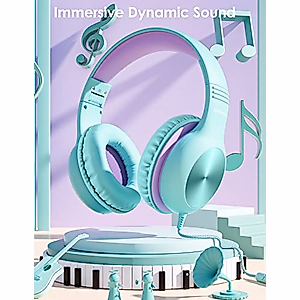 Kids Headphones with Microphone, Over-Ear Headphones for Kids with Sharing Function, 85dB/94dB Safe Volume Limit, HD Sound, Headset for On-line Study, School, Travel, Headphone for Children [Green]