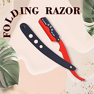 Black Red Barber Staright Edge Salon Hair Cut Razor 100% Stainless Steel with 10 Blades by "FLAME STAR"