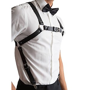 BODIY Men Leather Suspenders Shoulder Belt Strap Tuxedo Wedding Suspender for Groom Groomsmen Fashion Body Harness Accessory