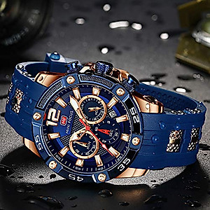 Watch for Men, Sports Watch Fashion Casual Waterproof Chronograph Military Analog Quartz Business Watches Best Mens Gift (Blue Rosegold)