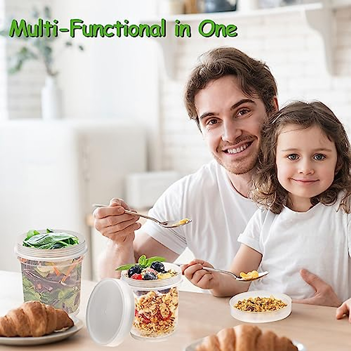 WBKTOOL Overnight Oats Containers with Lids - 5 Pack 16 oz Deli Food Storage Containers - Small To Go Plastic Yogurt Container for Soup, Salad, Freezer