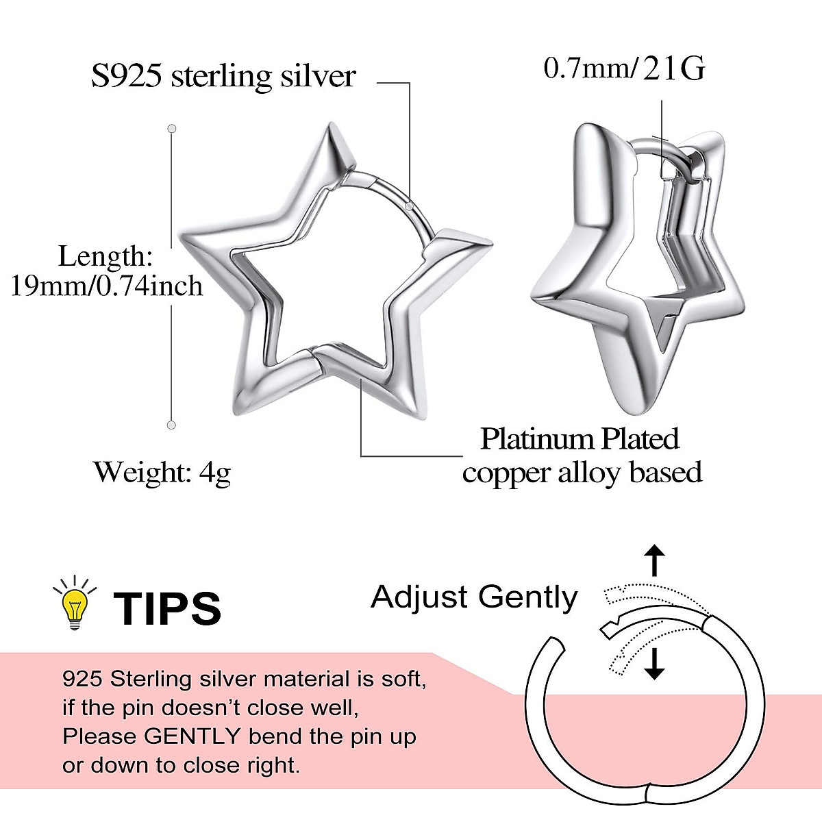 FindChic Star Earrings for Sensitive Ears Earring Studs Platinum Plated Hypoallergenic Small Huggie Hoops with Silver Post Lightweight Minimalist Jewelry
