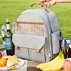 AW BRIDAL Mr & Mrs Picnic Basket, 24L Insulated Picnic Backpack For 2| Cool Anniversary Newlywed Wedding Engagement Gifts For Couples, Unique Bachelorette Bridal Shower Gift For Bride To Be Gifts 2023