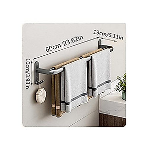 WANLIAN 2 Piece Bathroom Towel Rack, 20inch Foldable Double Towel Rack with Towel Bar and 4 Bathroom/Kitchen Hooks, Thickened Space Aluminum Towel Rack Wall Mount (Gun Grey Towel Rack)