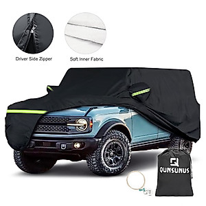 QUNSUNUS 6 Layer SUV Car Cover for Bronco 4 Door Car Cover Waterproof All Weather 210T Windproof Fit for Bronco 2021 2022