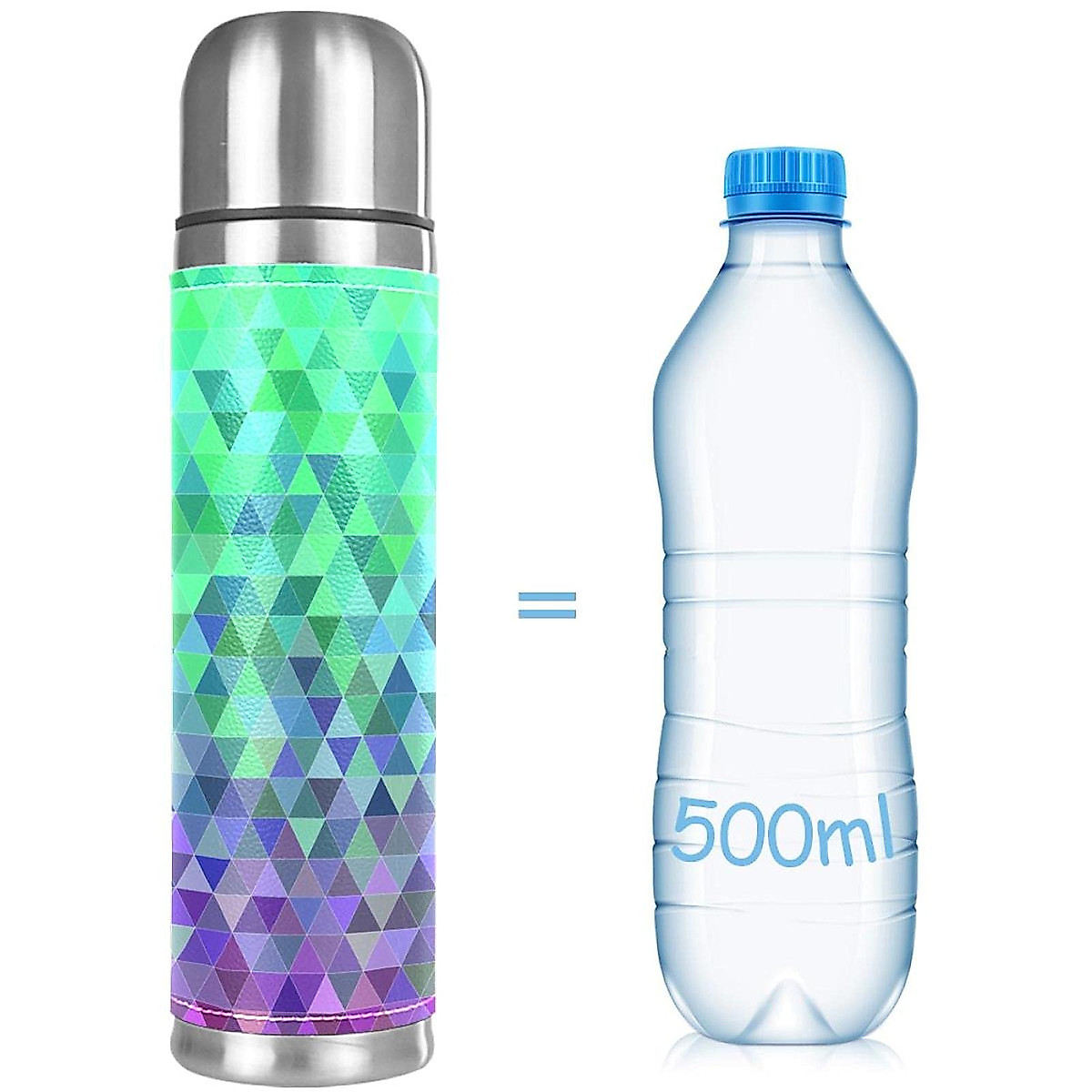 Stainless Steel Vacuum Insulated Mug, Multi Grid Clean Print Thermos Water Bottle for Hot and Cold Drinks Kids Adults 17 Oz