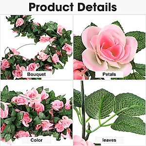 Hoteam 12 Pcs (90 Ft) Pink Fake Rose Vine Garlands for Wedding Artificial Rose Vine Plants Room Decor Flowers Hanging Rose Garland for Wall Wedding Party Backdrop Garden Craft Art Decorations
